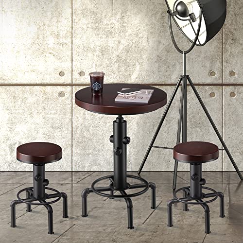 Dragosum Industrial Bar Table Adjustable Height Round Pub Table, Bistro Table Cocktail High Table with Wood Top and Metal Base for Dining Bistro Cafe Home Bar