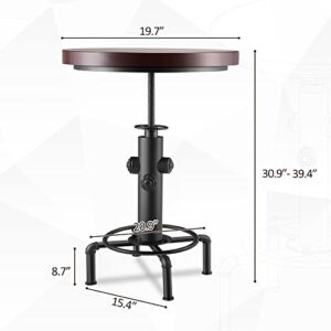 Dragosum Industrial Bar Table Adjustable Height Round Pub Table, Bistro Table Cocktail High Table with Wood Top and Metal Base for Dining Bistro Cafe Home Bar