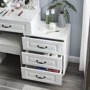 Buildonely Hollywood Vanity Table with Dimmable Switch, Dressing Table Set with Lighted Mirror and Cushioned Chair. Large Storage Capacity White Vanity Set 3 Color Setting for Makeup