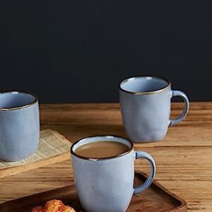 famiware Coffee Mugs Set of 4, Ocean Square 13oz Coffee Cup Set with Handle for Cocoa, Milk, Hot Chocolate, Tea, Water, Stoneware Cups for Kitchen, Reactive Glaze, Microwave and Dishwasher Safe, Blue