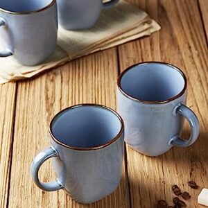 famiware Coffee Mugs Set of 4, Ocean Square 13oz Coffee Cup Set with Handle for Cocoa, Milk, Hot Chocolate, Tea, Water, Stoneware Cups for Kitchen, Reactive Glaze, Microwave and Dishwasher Safe, Blue