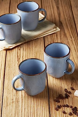 famiware Coffee Mugs Set of 4, Ocean Square 13oz Coffee Cup Set with Handle for Cocoa, Milk, Hot Chocolate, Tea, Water, Stoneware Cups for Kitchen, Reactive Glaze, Microwave and Dishwasher Safe, Blue