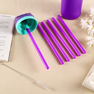 6pcs Replacement Straws for Owala FreeSip 24oz 32oz, Reusable Plastic Straws with Cleaning Brush for Owala Insulated Water Bottle 24 oz 32 oz and Flip 25 oz, Tumbler Accessories (Purple)