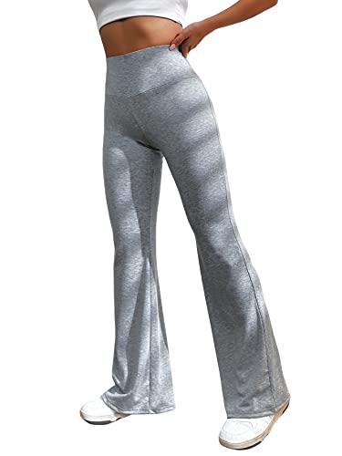 SOLY HUX Women's High Waisted Flare Leggings Sweatpants Bell Bottoms Bootcut Yoga Pants Solid Light Grey M