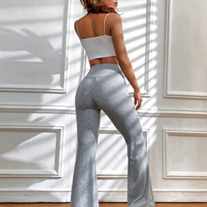 SOLY HUX Women's High Waisted Flare Leggings Sweatpants Bell Bottoms Bootcut Yoga Pants Solid Light Grey M