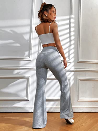 SOLY HUX Women's High Waisted Flare Leggings Sweatpants Bell Bottoms Bootcut Yoga Pants Solid Light Grey M