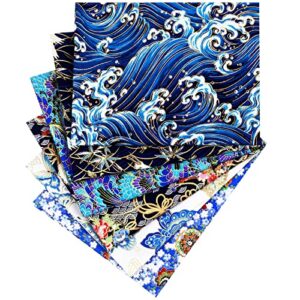 6 pcs 20'' x 16'' japanese fat quarters quilting fabric bundles japanese printed furoshiki wrapping cloth squares quilting patchwork fabric colored cotton wrap diy scrapbook craft (bright style)