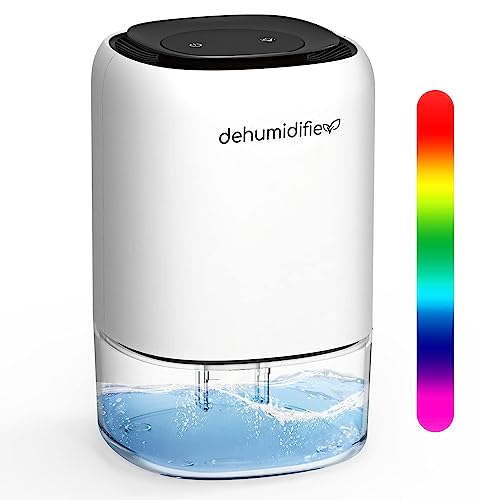 Dehumidifiers for Bathroom - Kitette Electric Dehumidifier for Bathroom with 50OZ Watertank, Quiet Deihumidifier for Bedroom Wardrobe Camper Trailer, 7 Color LED Light, Auto Shut Off