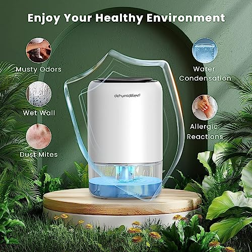 Dehumidifiers for Bathroom - Kitette Electric Dehumidifier for Bathroom with 50OZ Watertank, Quiet Deihumidifier for Bedroom Wardrobe Camper Trailer, 7 Color LED Light, Auto Shut Off