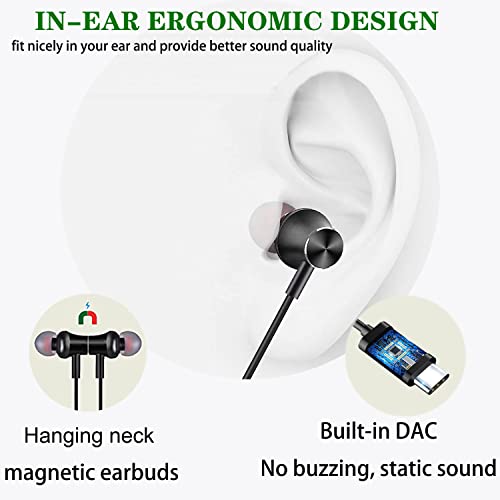 USB C Headphone Wired Earbuds for Samsung Galaxy S23 Ultra 5G S21 S20 S22 A53, Type C in-Ear Earphones with Microphone Magnetic Stereo Digital for Galaxy S21 FE Note 20 Google Pixel 7 Pro