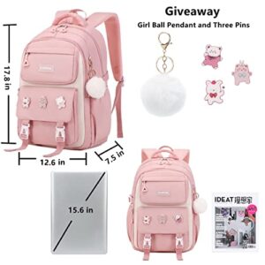 QHRIDS Girls Backpack Aesthetic Laptop Backpacks 15.6 Inch Kids Elementary College School Bag Kawaii Large Bookbag Anime Casual Travel Daypack for Teen Girls Women Students