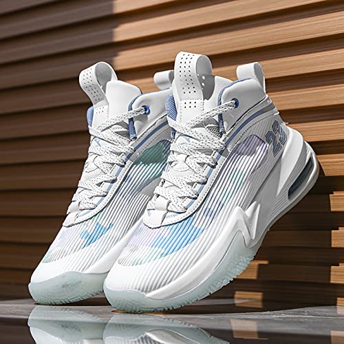 ASHION High Top Mens Basketball Shoes Breathable Non Slip Outdoor Sneakers Cushioning Athletic Gym Running Walking Shoes White