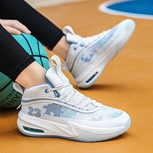 ASHION High Top Mens Basketball Shoes Breathable Non Slip Outdoor Sneakers Cushioning Athletic Gym Running Walking Shoes White