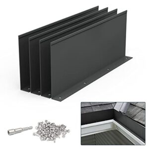 pearwow gutter valley splash guard,aluminum rain diverter roofing gutter splash guards for valley,corner or straight,10 inch each (4 pcs black)