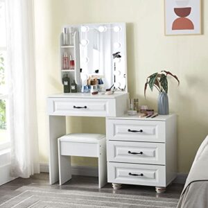 JBLCC Makeup Vanity Set with Lighted Mirror Vanity Table with Drawers and Stool Storage Shelves, Dressing Table Bedroom Furniture (32151)