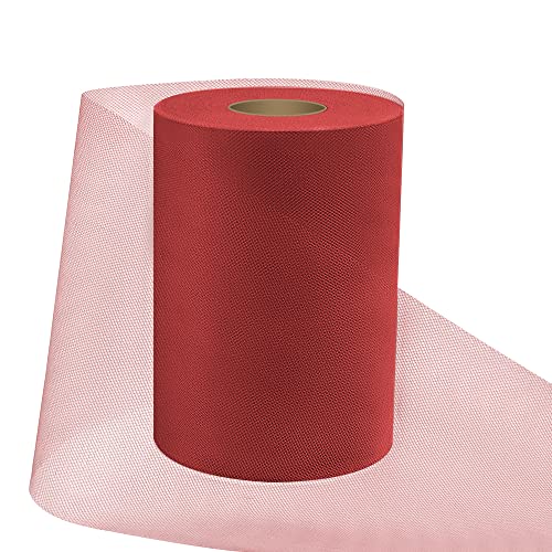 6" Wide x 100 Yards (300ft) Tulle Fabric Rolls, Red Tulle Ribbon Spool Fabric for DIY Crafts, Tutu, Party & Wedding Decoration Christmas Gift Wrapping Sewing and More (Red)