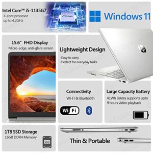 HP 15.6 inch Laptop, Intel Core i5-1135G7 Processor, 15.6" FHD Anti-Glare LED Display, HDMI, Wi-Fi and Bluetooth, Lightweight Design, Fast Charge, Windows 11 Home (16GB RAM | 1TB SSD)