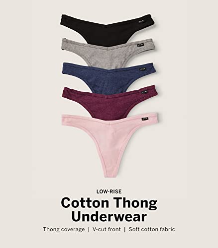 Victoria's Secret PINK Cotton Thong, 5 Pack Panties for Women (M)