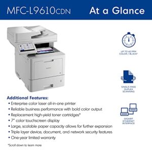 Brother MFC‐L9610CDN Enterprise Color Laser All‐in‐One Printer with Fast Printing, Large Paper Capacity, and Advanced Security Features