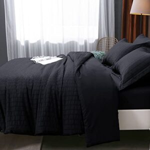 HYMOKEGE Duvet Cover Queen 3 Pieces, Black Seersucker Duvet Cover Set, Luxury Soft Brushed Microfiber Bedding Set with 1 Comforter Cover & 2 Pillow Shams, 90x90 Inch