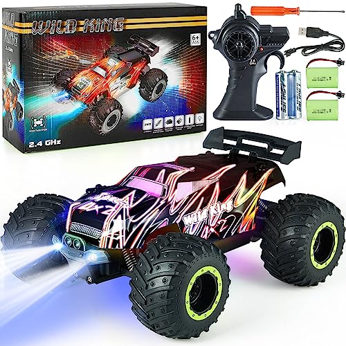 RC Cars with LED Lights, 1:18 Scale All Terrain Remote Control Car, 2.4 GHz Off-Road 25 Km/h Monster Truck Racing Cars with LED Bodylight, 60 Min Playtime, Xmas Toys Gifts for 4-7 8-12 Kids Boys