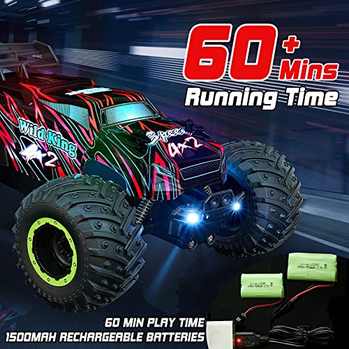 RC Cars with LED Lights, 1:18 Scale All Terrain Remote Control Car, 2.4 GHz Off-Road 25 Km/h Monster Truck Racing Cars with LED Bodylight, 60 Min Playtime, Xmas Toys Gifts for 4-7 8-12 Kids Boys