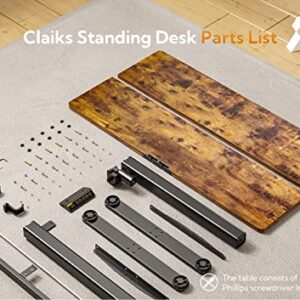 Claiks Electric Standing Desk, Adjustable Height Stand up Desk, 48x24 Inches Sit Stand Home Office Desk with Splice Board, Black Frame/Rustic Brown Top