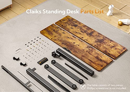 Claiks Electric Standing Desk, Adjustable Height Stand up Desk, 48x24 Inches Sit Stand Home Office Desk with Splice Board, Black Frame/Rustic Brown Top