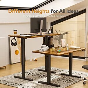 Claiks Electric Standing Desk, Adjustable Height Stand up Desk, 48x24 Inches Sit Stand Home Office Desk with Splice Board, Black Frame/Rustic Brown Top