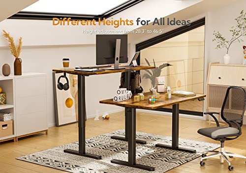 Claiks Electric Standing Desk, Adjustable Height Stand up Desk, 48x24 Inches Sit Stand Home Office Desk with Splice Board, Black Frame/Rustic Brown Top