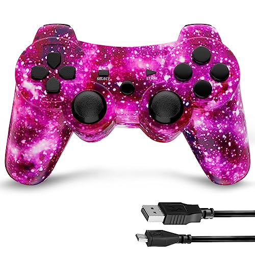 Kujian Controller for PS3, Wireless Controller for Playstation 3 Double Shock Joystick Gaming Controller with Charging Cord (Galaxy)