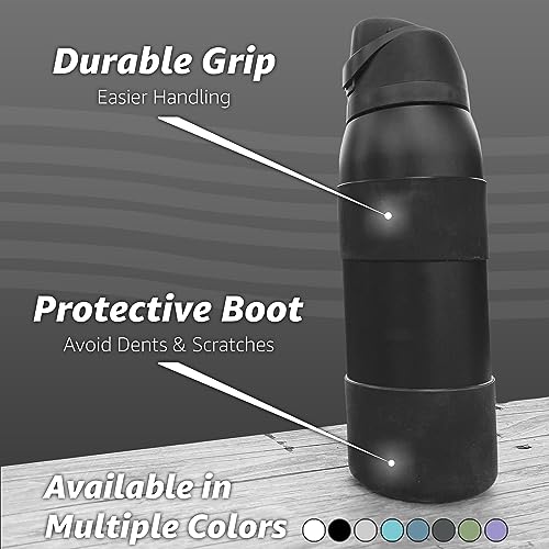 Jmoe USA Silicone Boot Sleeve + Hand Grip for Owala 40oz Water Bottle | BPA Free & Food-Grade Silicone Rubber | Protective Anti-Slip Bottom Bumper Cover | Protects Against Dents & Scratches (White)