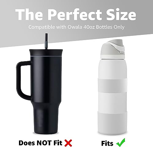 Jmoe USA Silicone Boot Sleeve + Hand Grip for Owala 40oz Water Bottle | BPA Free & Food-Grade Silicone Rubber | Protective Anti-Slip Bottom Bumper Cover | Protects Against Dents & Scratches (White)