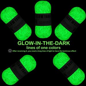 5 Rolls Glow in The Dark Yarn DIY Glow Yarn Craft Yarn Sewing Supplies Glow in The Dark Party Supplies with 2 Pcs Crochet Hooks for Art Crocheting Sewing Beginners, 55 Yards Per Roll (Purple)