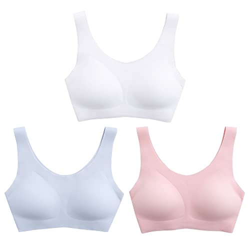 YACCA Girls Seamless Bra Ultra Comfort Soft,Removable Thin AA Cup,Invisible Dig-Free Teen Bras,Girls Training Bra 8-10 10-12 12-14 14-16 16-18 Years Old