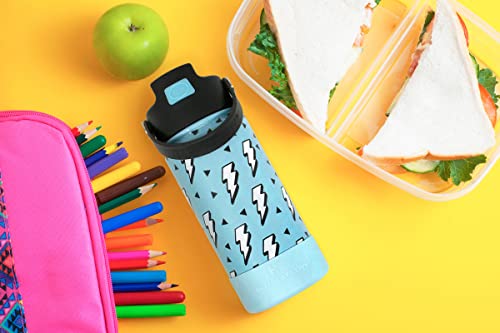 Hydraflow Hybrid Kids Water Bottle with Flip Straw Lid and Boot - Triple Wall Vacuum Insulated Water Bottle (14oz, Game Controller) Stainless Steel Metal Thermos, Reusable Leak Proof BPA-FREE