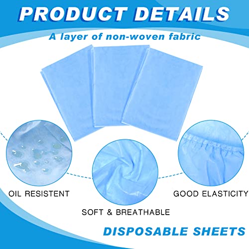 Mixweer 30 Pcs Massage Table Sheets Non Woven Fitted Spa Bed Cover Protective Breathable Disposable Sheets for Beauty Salon Skincare, 39 x 87 Inches (Blue)