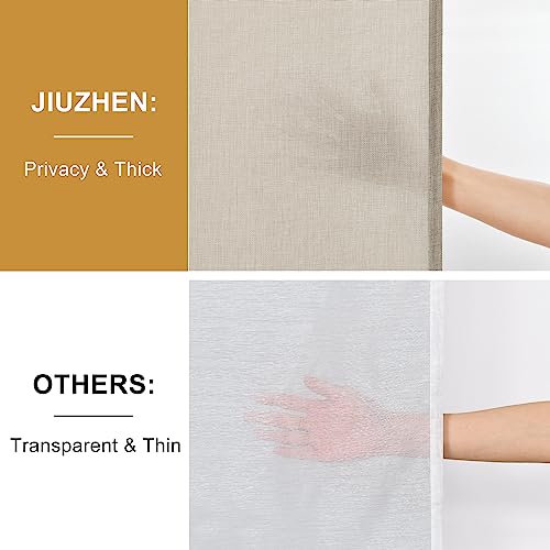 JIUZHEN Beige Faux Linen Curtains for Bedroom, Rod Pocket Thick Linen Semi Sheer Curtains 84 Inches Long Light Filtering Curtains & Drapes for Living Room, Set of 2 Window Curtain Panels, 52 x 84 Inch