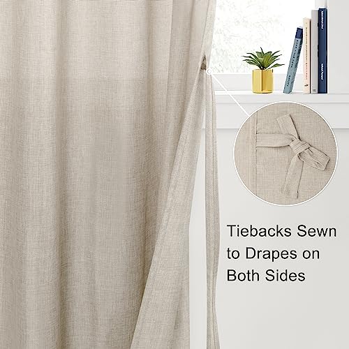 JIUZHEN Beige Faux Linen Curtains for Bedroom, Rod Pocket Thick Linen Semi Sheer Curtains 84 Inches Long Light Filtering Curtains & Drapes for Living Room, Set of 2 Window Curtain Panels, 52 x 84 Inch