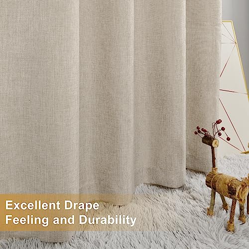 JIUZHEN Beige Faux Linen Curtains for Bedroom, Rod Pocket Thick Linen Semi Sheer Curtains 84 Inches Long Light Filtering Curtains & Drapes for Living Room, Set of 2 Window Curtain Panels, 52 x 84 Inch