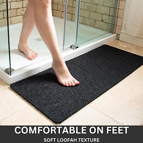 ENKOSI Loofah Bathtub Mat Non Slip - Shower Mat Non Slip - Anti Slip Bath Mats for Tub - Bath Mats for Bathroom Tub - Shower Floor Mat - Bathtub Floor Mat - Extra Large Shower Mat (Black 40x16)