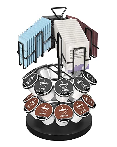 ULG Coffee Pod & Tea Bag Organizer Carousel Stand, K Cup Holder, Organizes 20 K-cups for Keurig and 60 Tea Bags - Coffee Bar Accessory for Kitchen Office, Countertop or Coffee Station Storage, Black