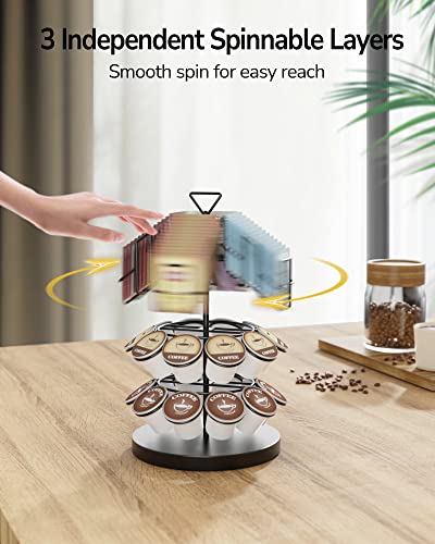 ULG Coffee Pod & Tea Bag Organizer Carousel Stand, K Cup Holder, Organizes 20 K-cups for Keurig and 60 Tea Bags - Coffee Bar Accessory for Kitchen Office, Countertop or Coffee Station Storage, Black