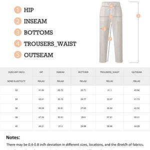 JMIERR Mens Casual Linen Pants Loose Fit Straight Legs Lightweight Elastic Waist Drawstring Trousers Summer Beach Yoga Pant Baggy US 34(M) White