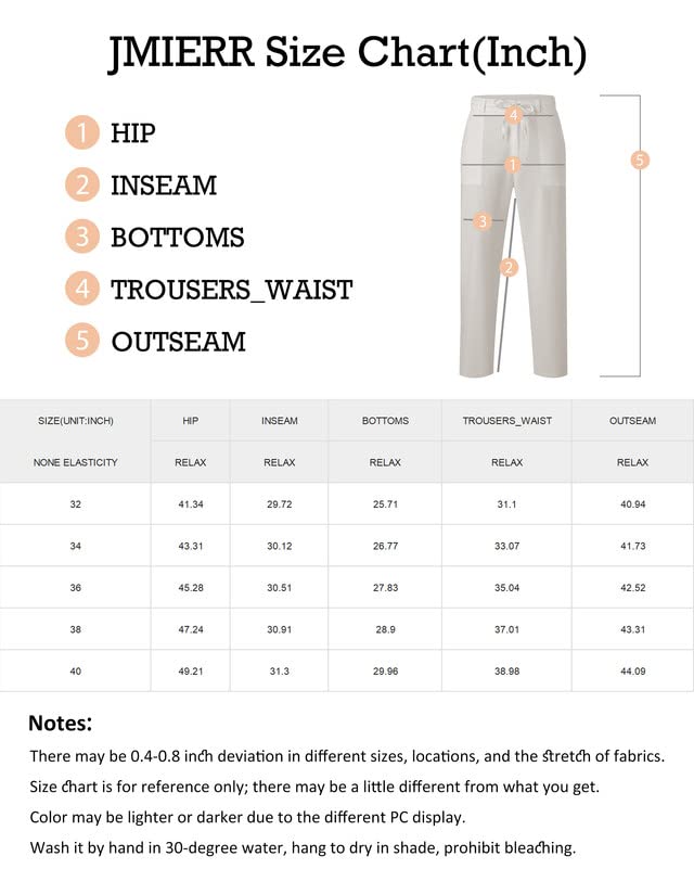 JMIERR Mens Casual Linen Pants Loose Fit Straight Legs Lightweight Elastic Waist Drawstring Trousers Summer Beach Yoga Pant Baggy US 34(M) White