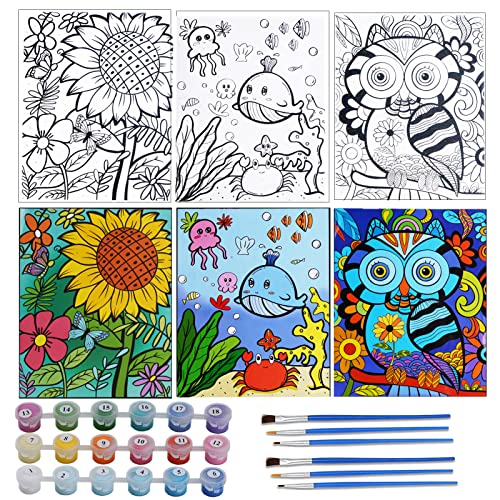 LSTRULST Paint by Numbers for Kids Ages 8-12, Pre-Printed Acrylic Oil Painting Kits with Framed Canvas Sizes 8x10inch, Includes 18 Acrylic Paint Pots and 6 Paintbrushes-3 Pack