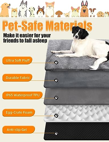 Sytopia Dog Cooling beds chew Proof for Medium Dogs Indestructible Waterproof Washable Dual Side Dog Crate Bed, Dog Couch, Pet Bed with Removable Cover and Nonskid Bottom-Grey L Size