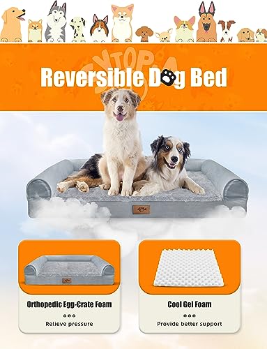 Sytopia Dog Cooling beds chew Proof for Medium Dogs Indestructible Waterproof Washable Dual Side Dog Crate Bed, Dog Couch, Pet Bed with Removable Cover and Nonskid Bottom-Grey L Size