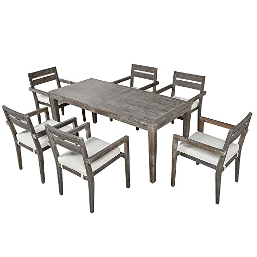 Merax Outdoor Dining Set for 6 Person, 7 Pieces Patio Furniture Table & Chairs for Kitchen Backyard Conversation Lawn & Garden, Gray