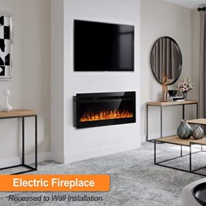 TUAN 50 Inch Recessed and Wall Mounted Electric Fireplace, Fireplace Heater and Linear Fireplace with Timer, Touch Panel and Remote Control, Adjustable 12 Flame Color, Low Noise, 750w/1500w